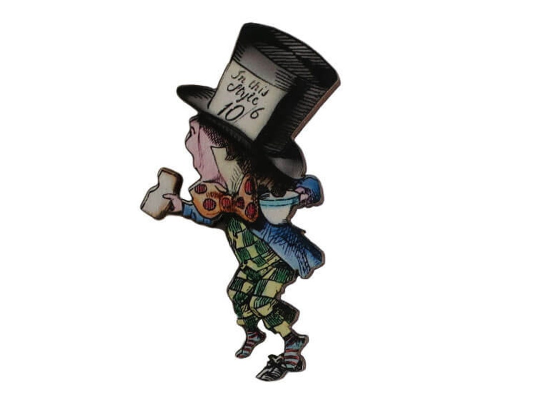 Mad Hatter Brooch, Mad Hatter Pin, Wood Pin, Tea Party Pin, Alice in ...