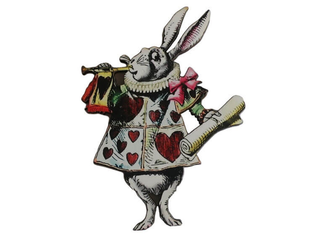 White Rabbit Brooch, Rabbit Pin, Stocking Stuffer, Alice in Wonderland ...