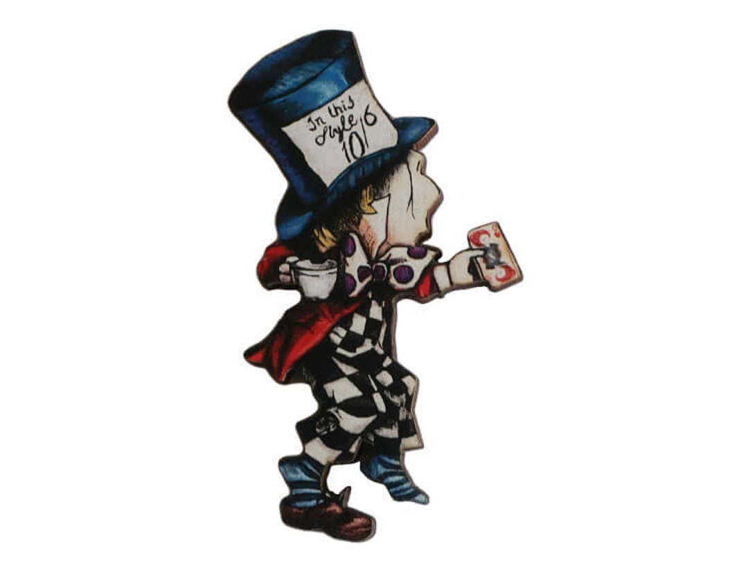 Mad Hatter Brooch, Mad Hatter Pin, Wood Pin, Tea Party Pin, Alice in ...
