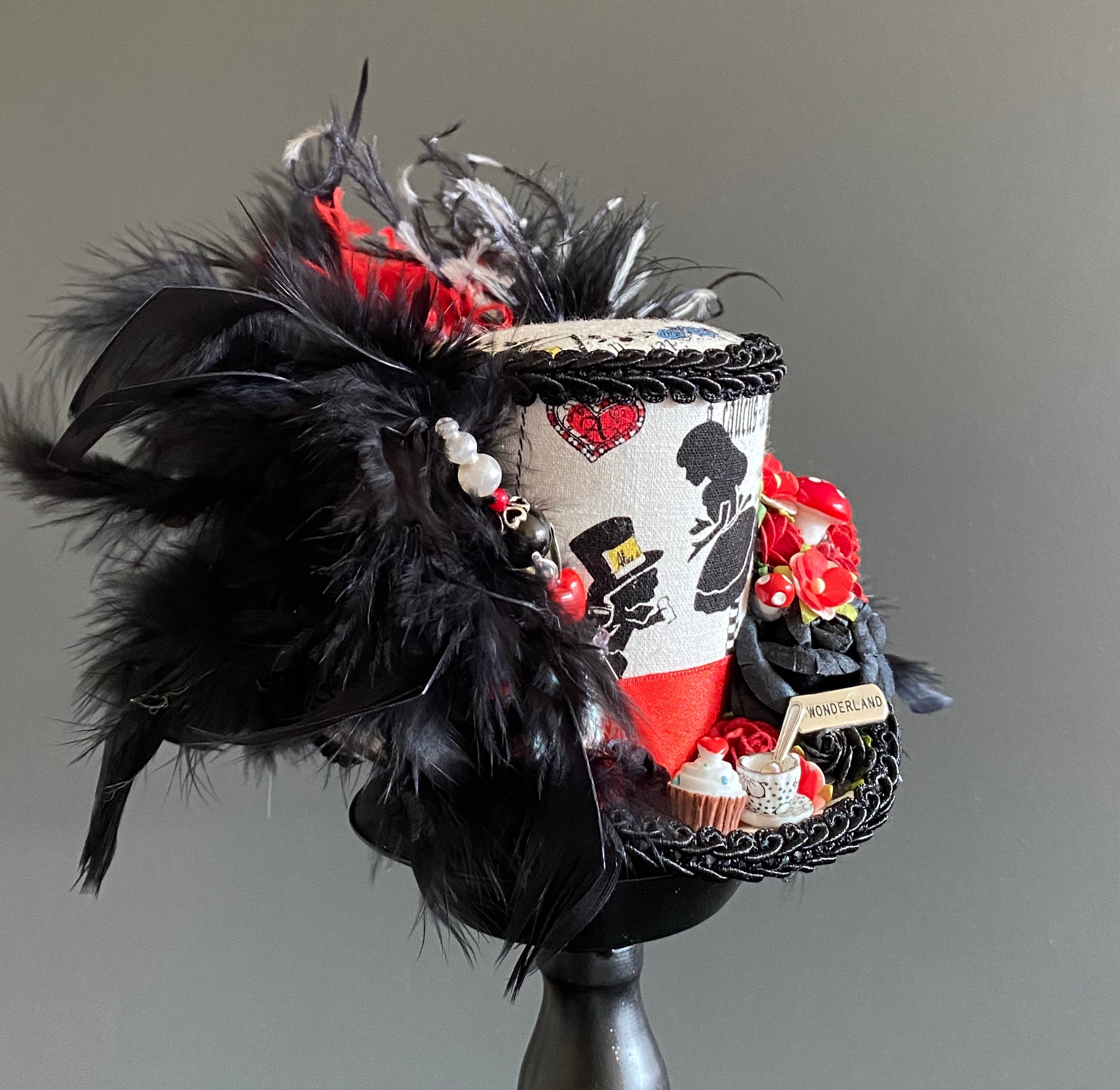 Mini Top Hat Tea Hat Black and Red Tea Cup Hat Alice in - Etsy France