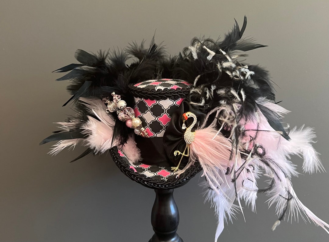 Kentucky Derby Hat, Mini Top Hat, Mini Derby Hat, Black and Pink Derby ...