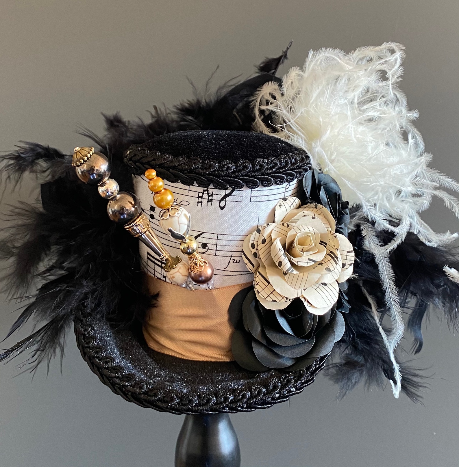 Mini top hat mini symphonic hat black and white musical | Etsy