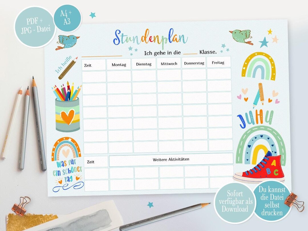 Children's Timetable to Print, Timetable A4 A3 Web School Sneaker ...