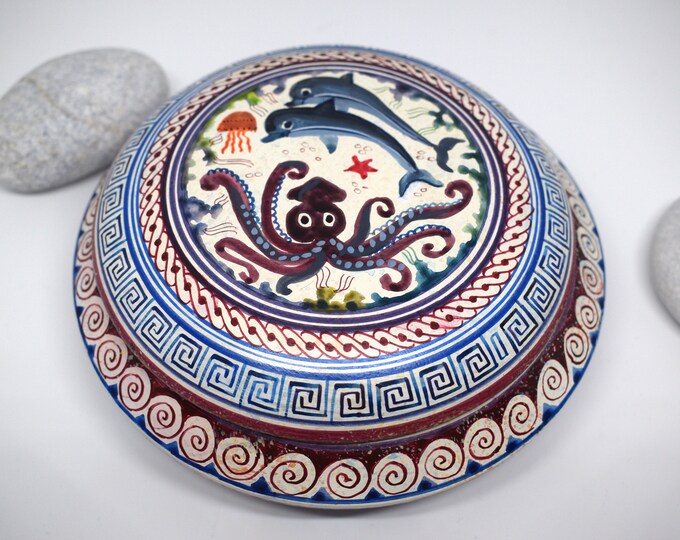 Greek Ceramic Pyxis of the Minoan Pottery Adorned With Dolphins ...