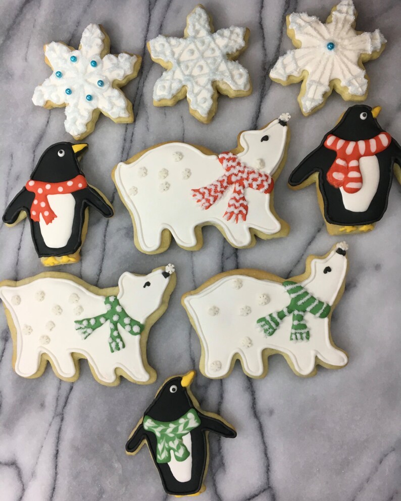 Polar Bears and Penguins Festive Christmas winter Cookies | Etsy
