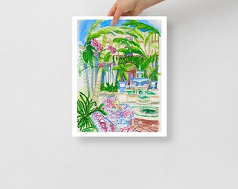 Watercolor Print of poolside at the Colony Hotel Palm Beach - Etsy