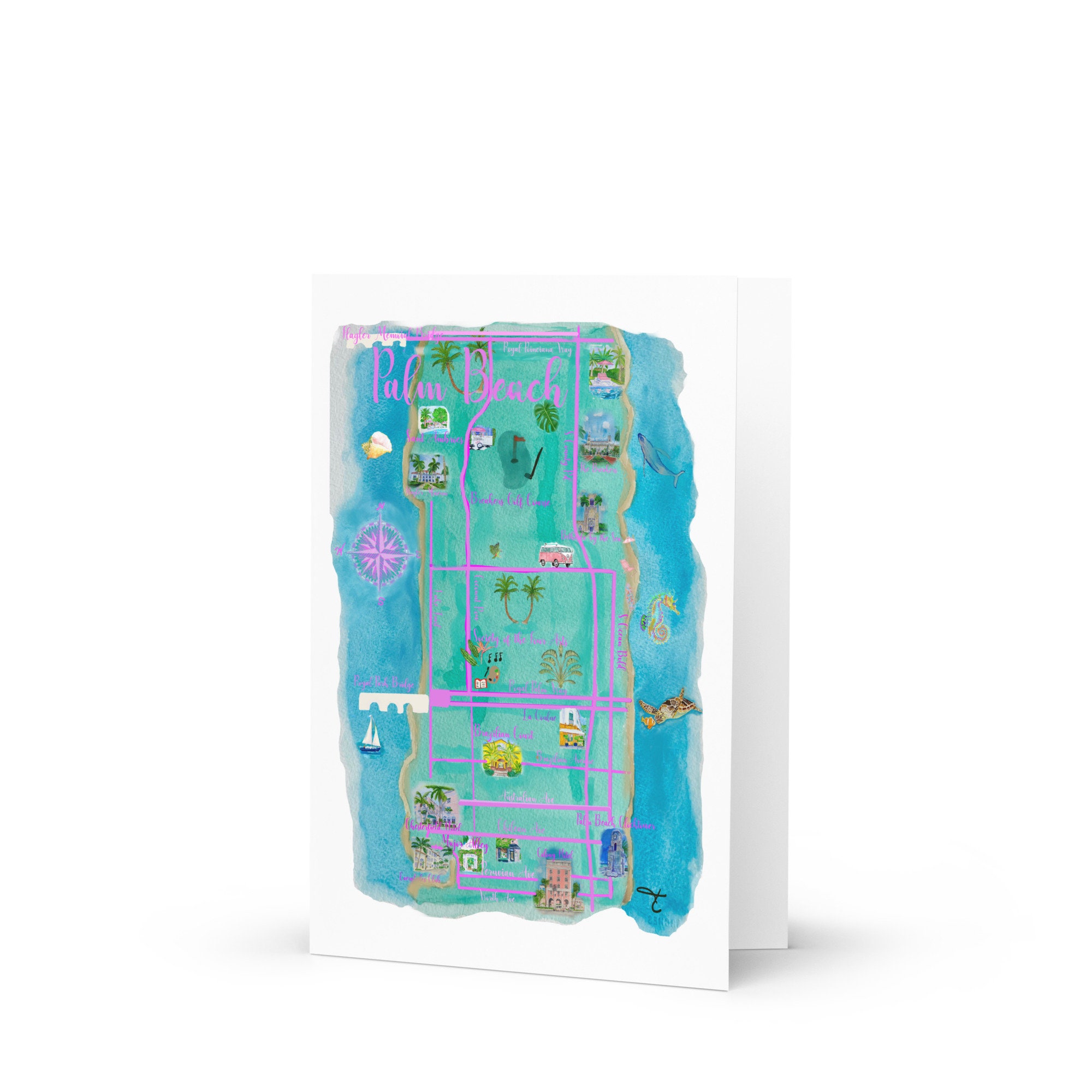 Greeting Card With Map of Palm Beach - Etsy