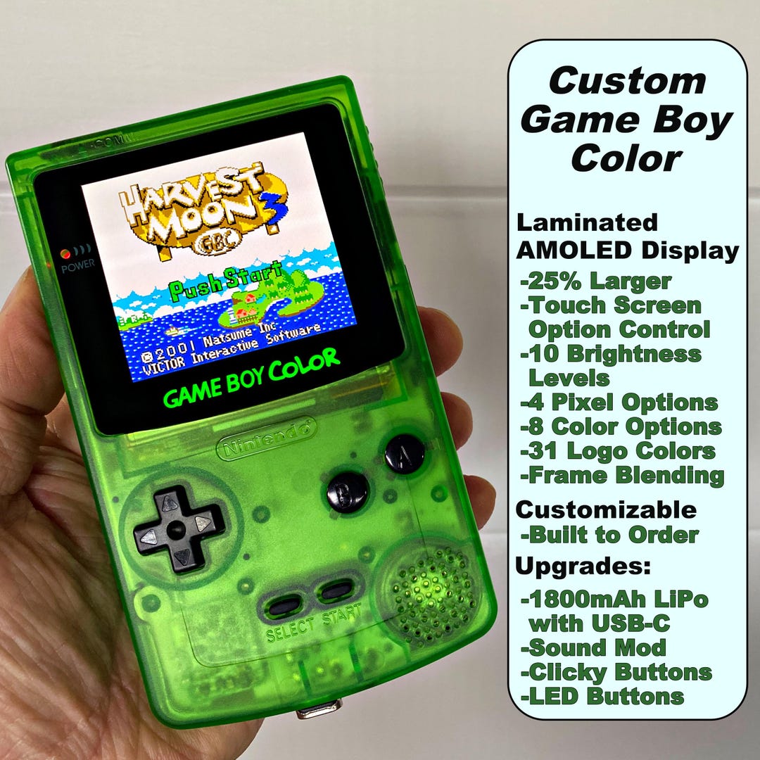 Custom Game Boy Color: Touch Control AMOLED Screen Modded Retro Console ...