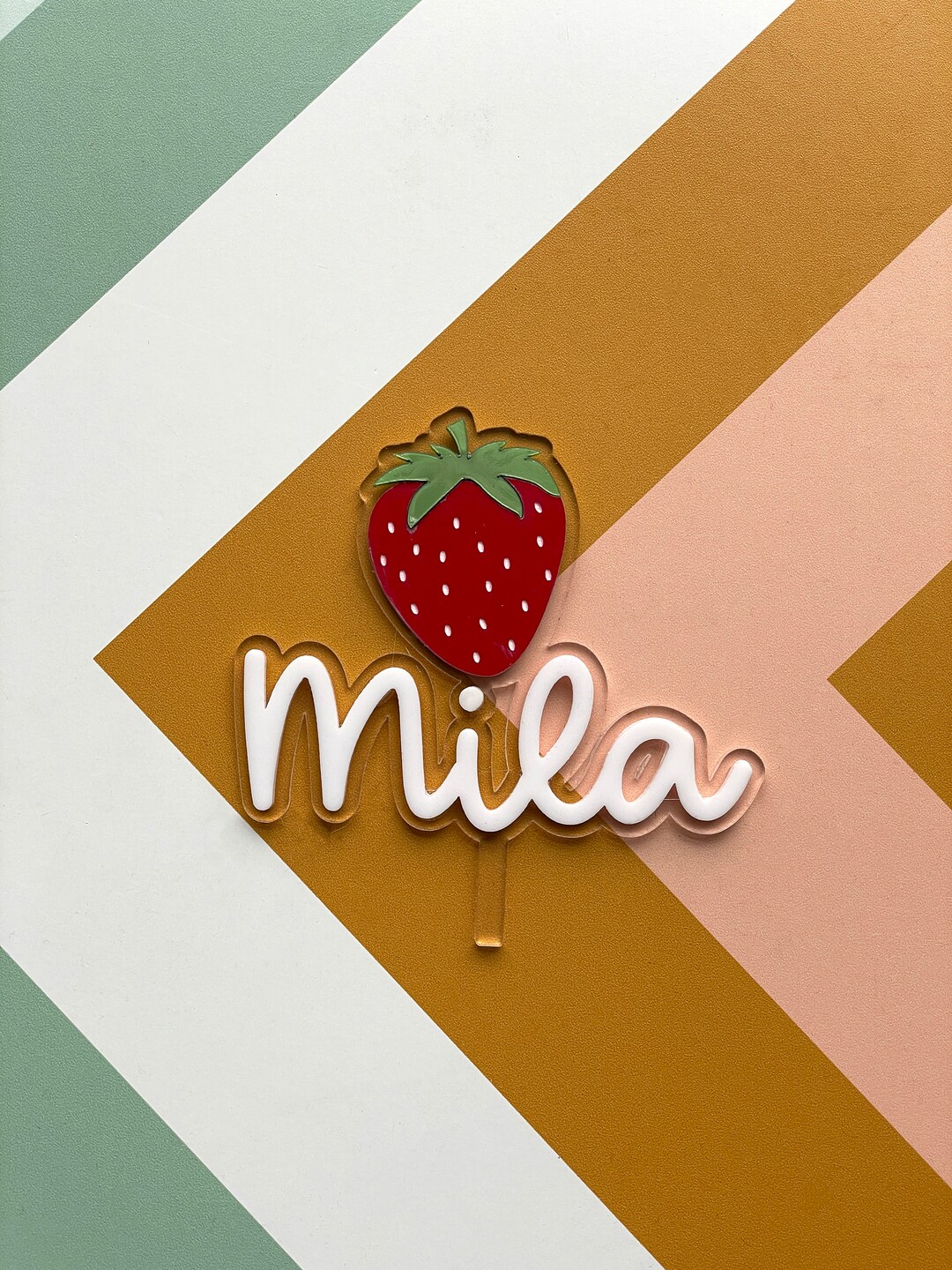 Personalized Strawberry Theme Acrylic Cake Topper With Name, Custom ...