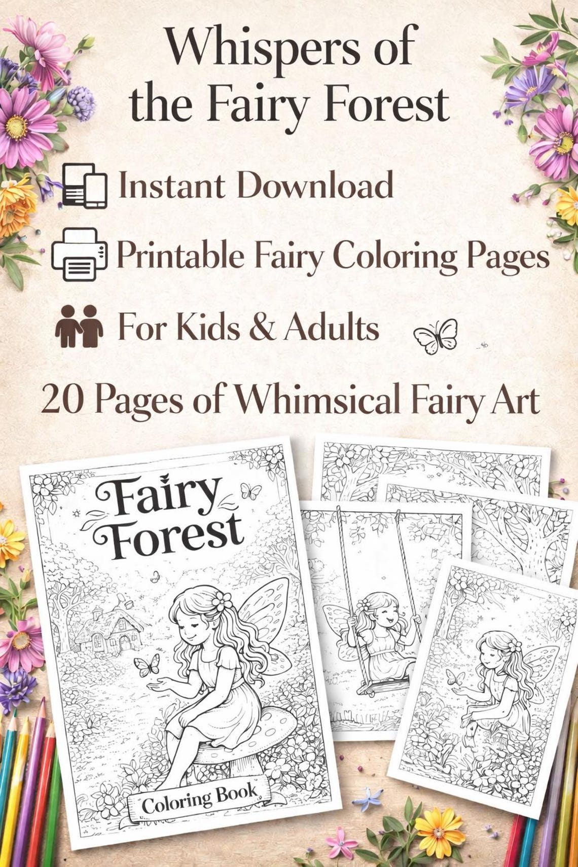 Whispers of the Fairy Forest Coloring Book – Whimsical Fairy Coloring ...