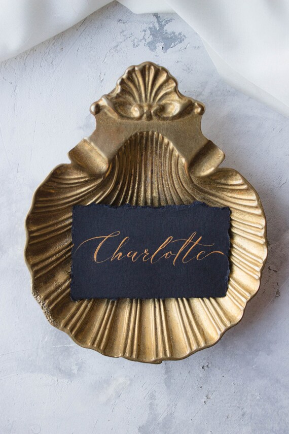 Handwritten Wedding Name Card on Black Paper Calligraphy Place | Etsy