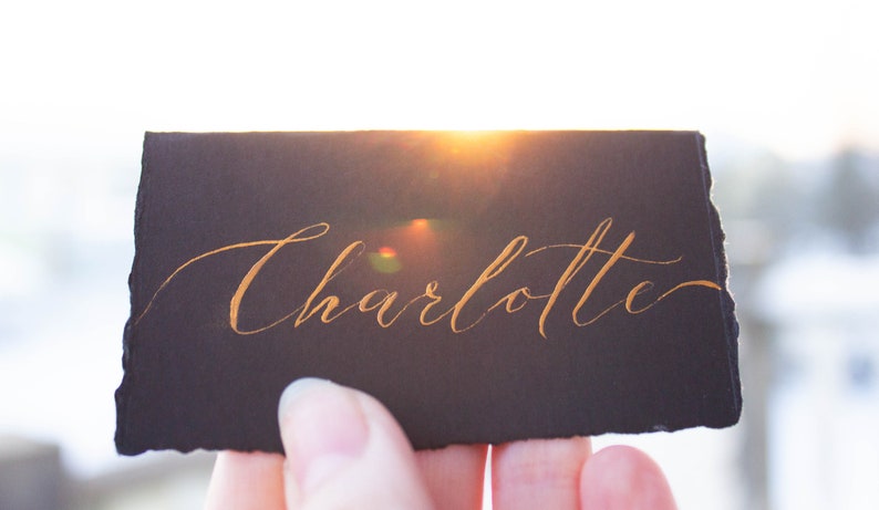 Handwritten Wedding Name Card on Black Paper Calligraphy Place - Etsy