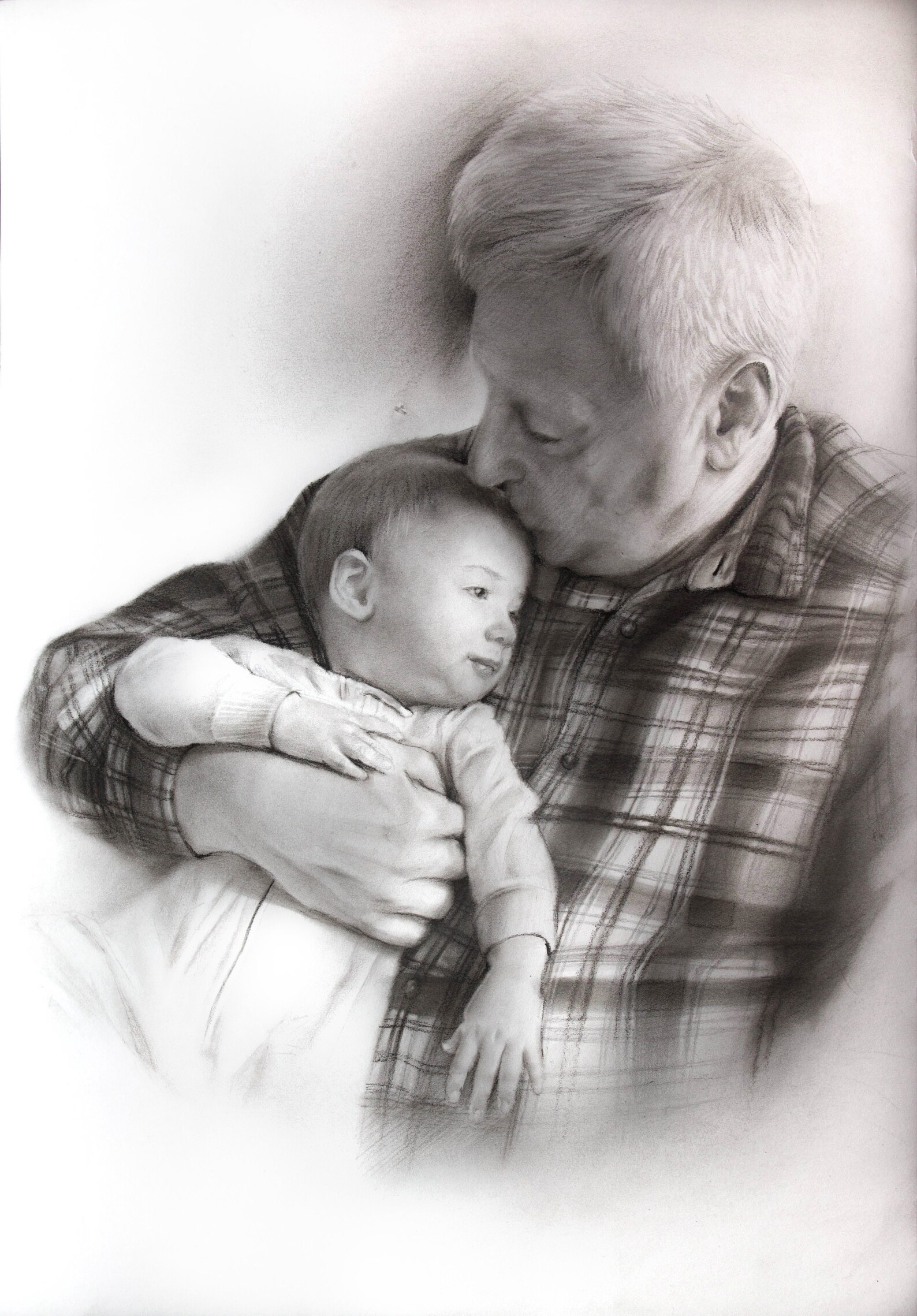 Original Pencil Drawing Grandfather and Baby Realistic - Etsy