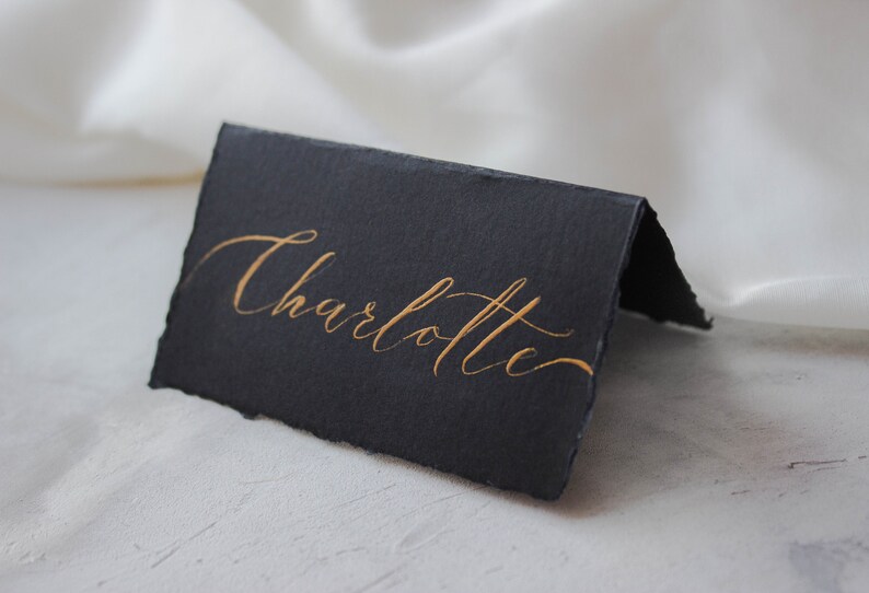 Handwritten Wedding Name Card on Black Paper Calligraphy Place | Etsy