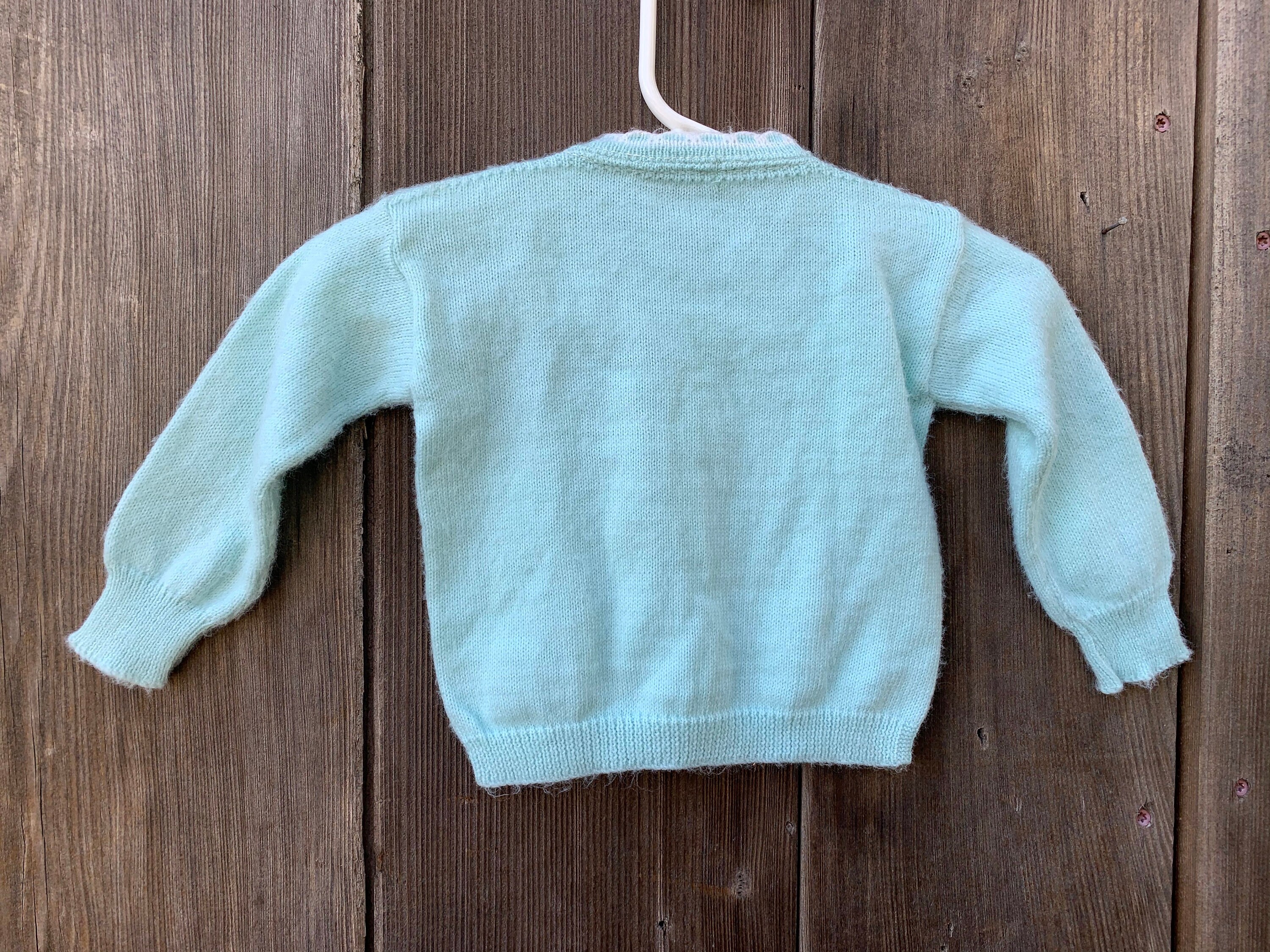 Vintage bebé niña suéter cárdigan con flores tamaño 9-12m azul rosa ...