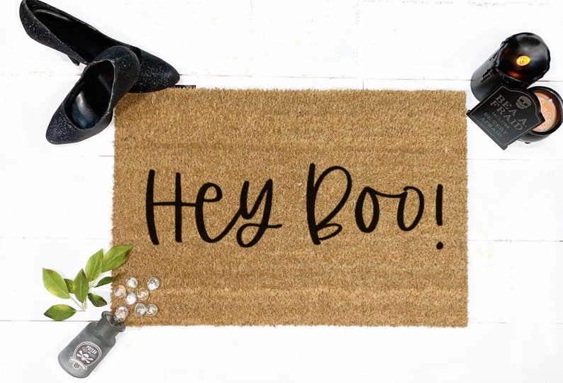 Hey Boo Door Mat Cute Halloween Porch Decor Mean Girls | Etsy