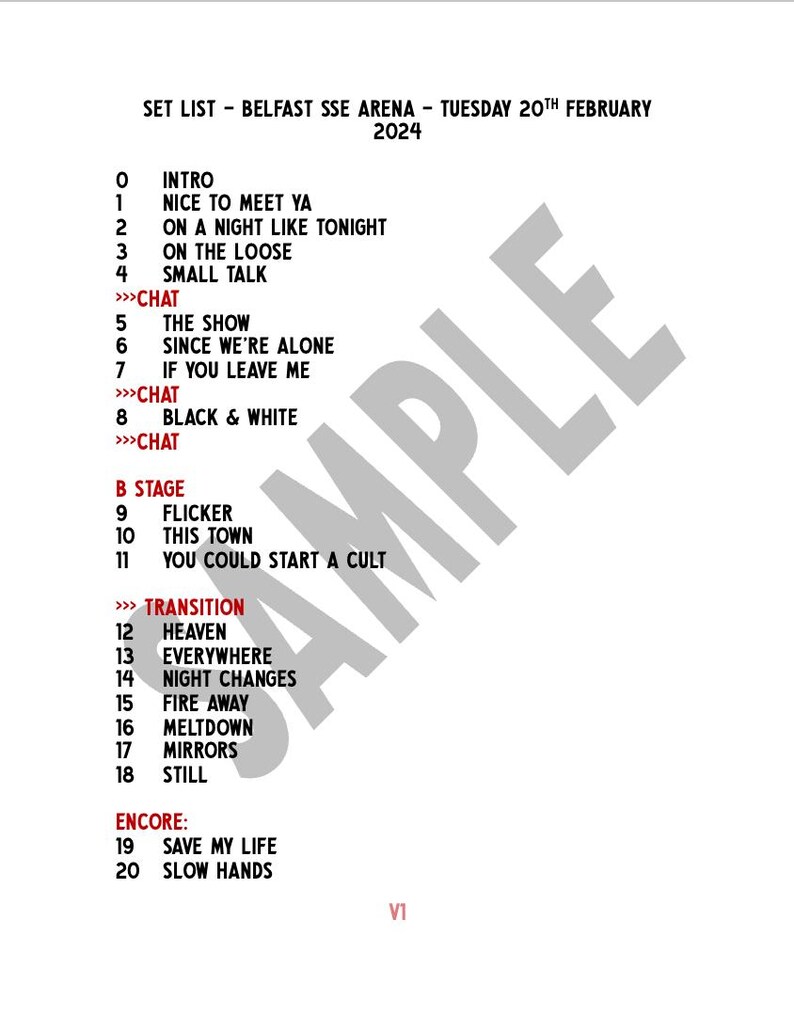 READ DESCRIPTION the Show: Live on Tour Setlist UNSIGNED - Etsy