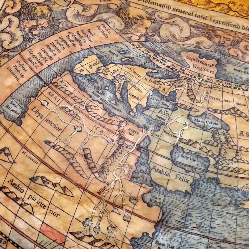 Medieval Map Replica Ptolemaic World Map by Sebastian Munster, 1544 ...