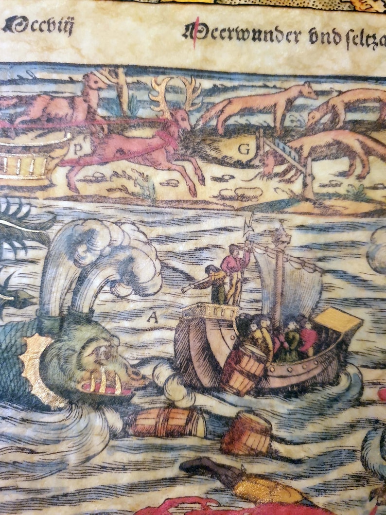 Medieval Art Replica Map of Sea Monsters Sebastian Munster - Etsy