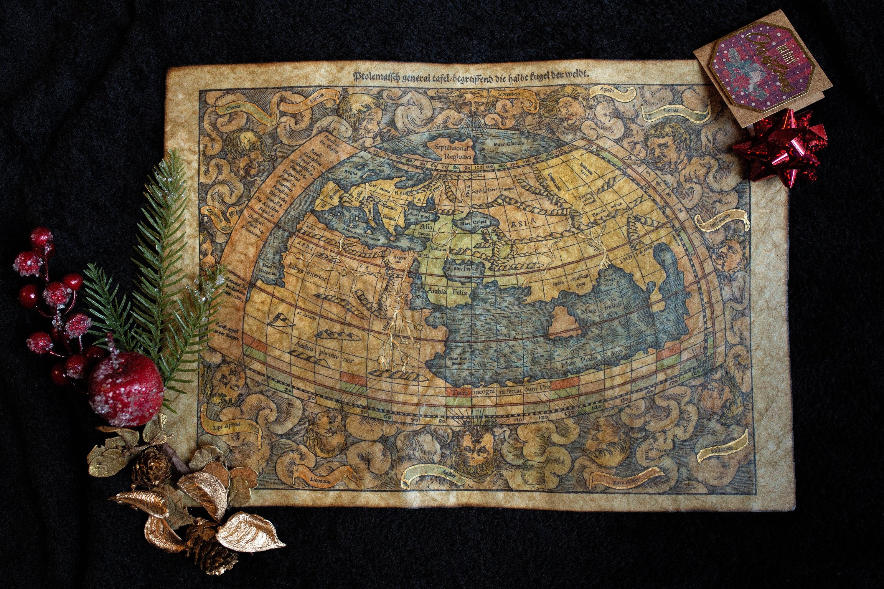 Medieval Map Replica Ptolemaic World Map by Sebastian Munster, 1544 ...