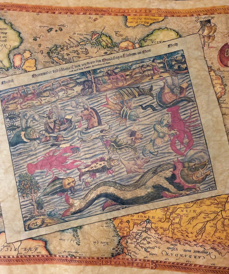 Medieval Art Replica Map of Sea Monsters Sebastian Munster - Etsy
