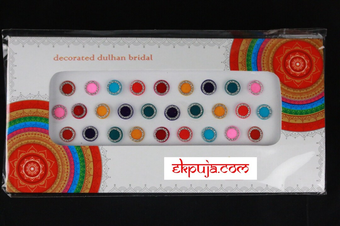 Bindi 28 Multi Coloured Bindi/self Adhesive Bindis/silver Border Velvet ...