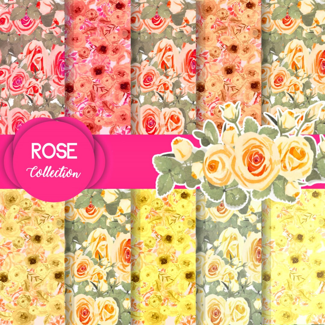 Rose Digital Paper Rose Paper Pack Roses Paper Scrapbook - Etsy Sweden