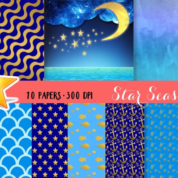 Wallpaper With Starry Night Blue and Gold - Etsy