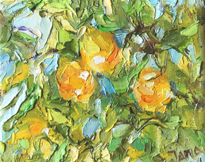 Miniature Landscape With Lemon Tree Branch Impasto Original Oil ...