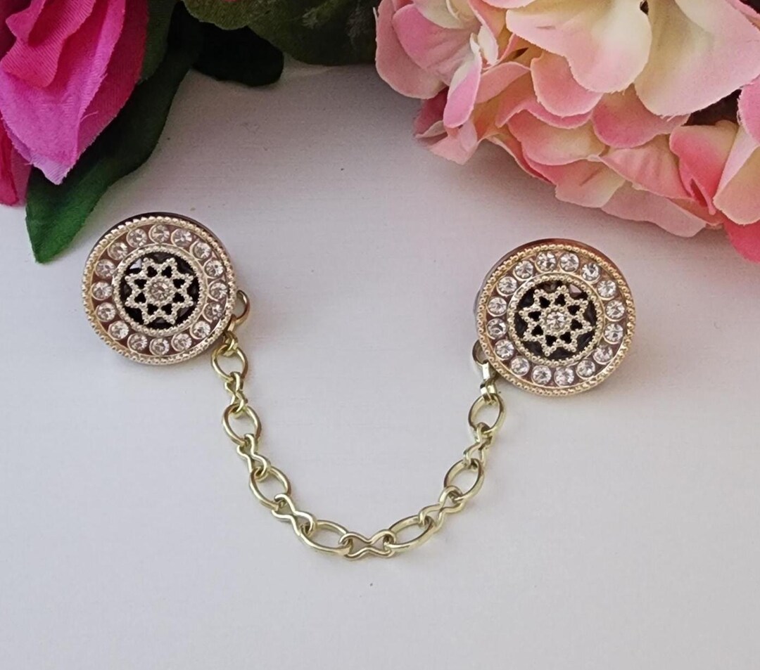 Rhinestone Gold Tone Sweater Clip, Cardigan Collar Closure - Etsy