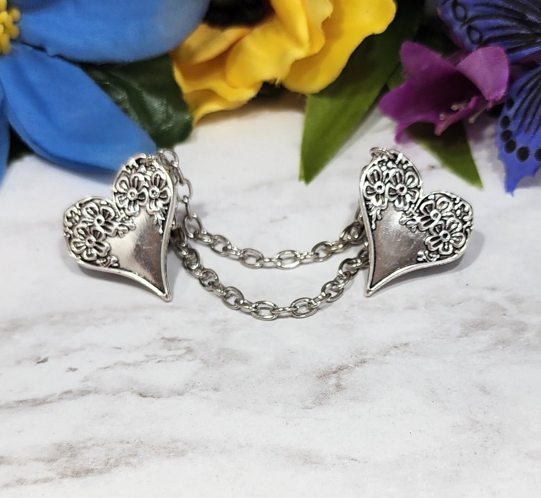 Silver Filigree Heart Sweater Clip, Cardigan Clasp - Etsy