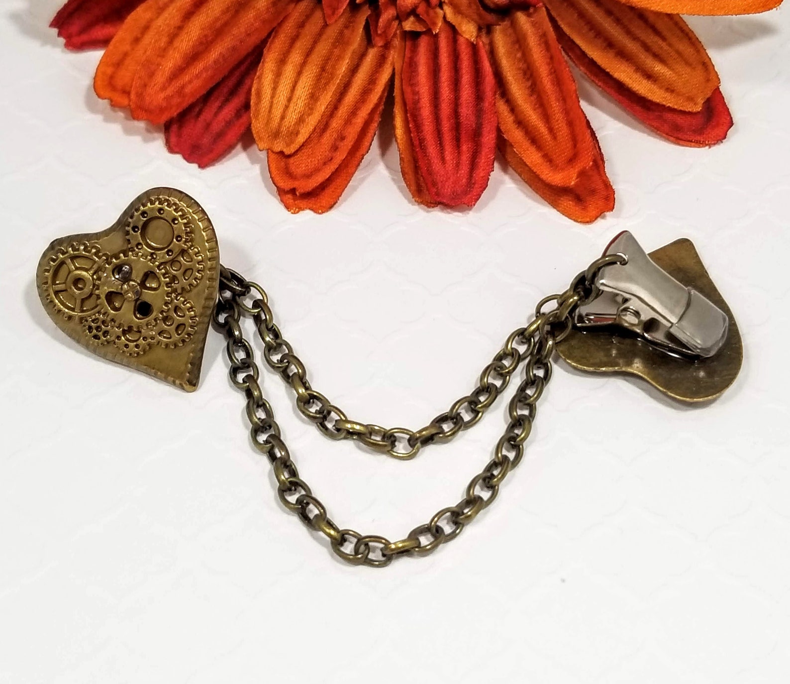 Bronze Heart Steampunk Sweater Cardigan Clip Sweater Closure - Etsy
