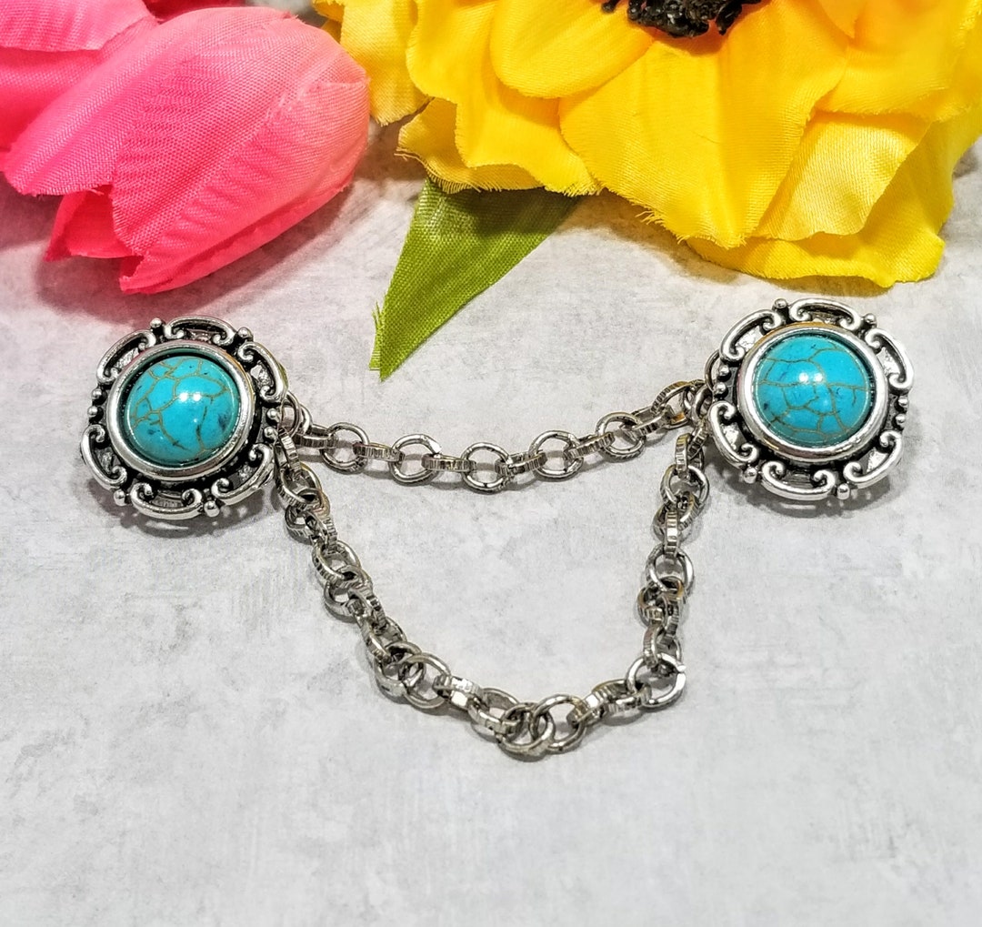 Southwestern Sweater Clip, Cardigan Clip, Sweater Clip, Turquoise ...