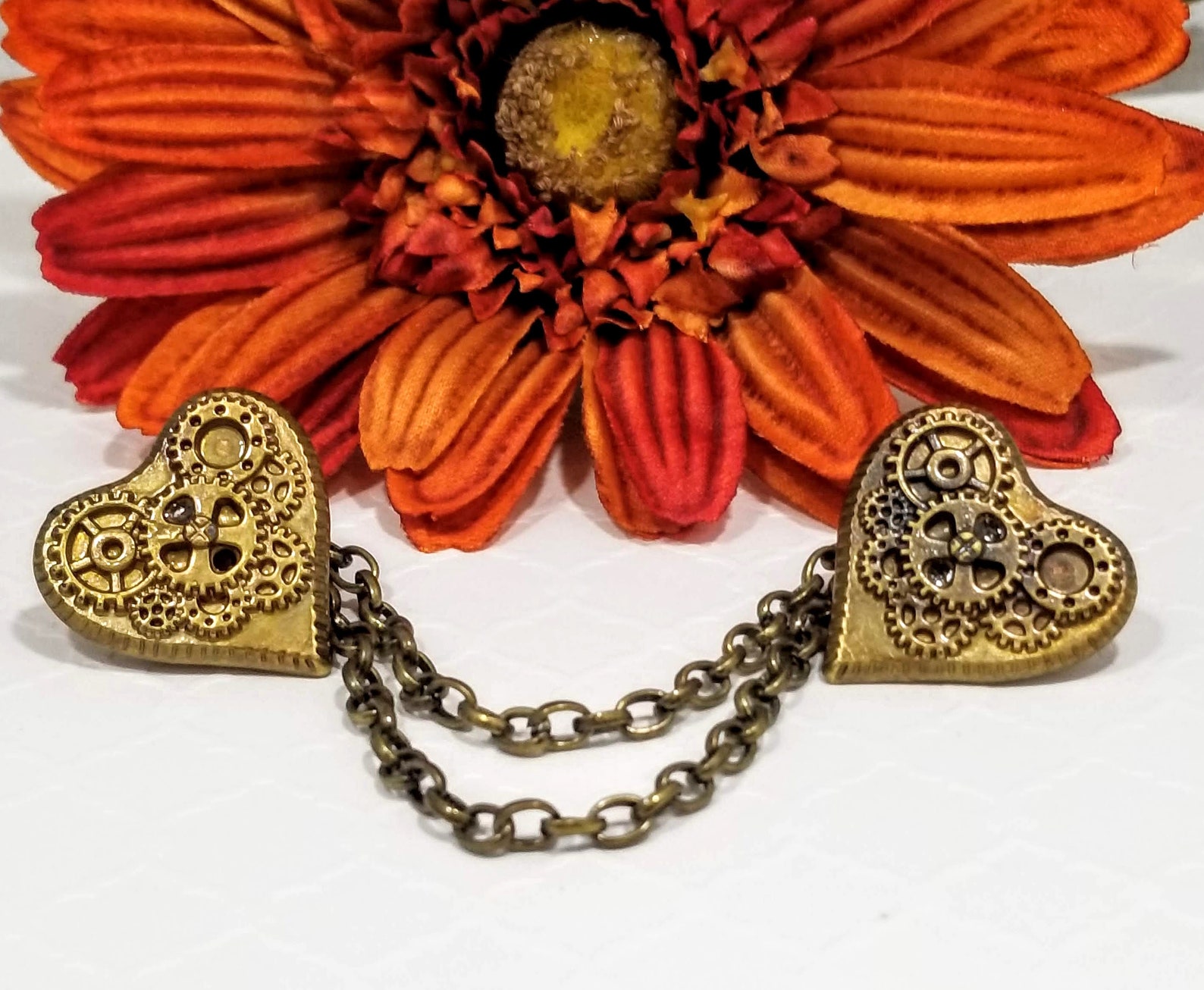 Bronze Heart Steampunk Sweater Cardigan Clip Sweater Closure - Etsy