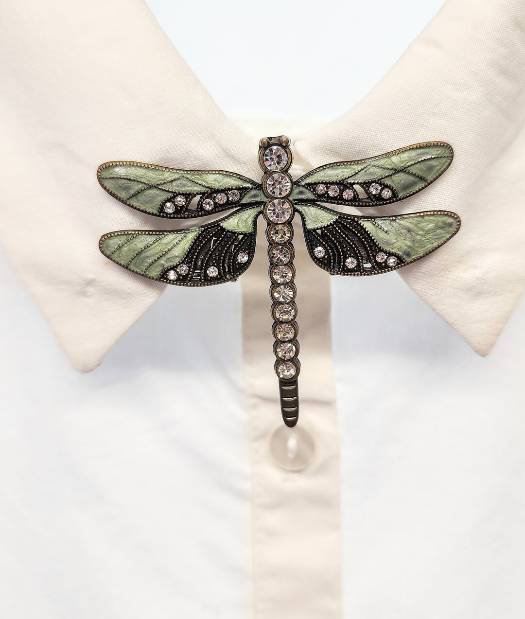 Bronze Dragonfly With Rhinestone Sweater Clip, Collar Clip, Cardigan ...