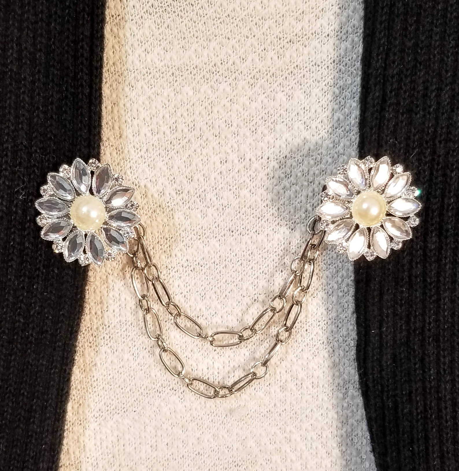 Rhinestone Flower and Pearl Sweater Cardigan Clip Collar - Etsy