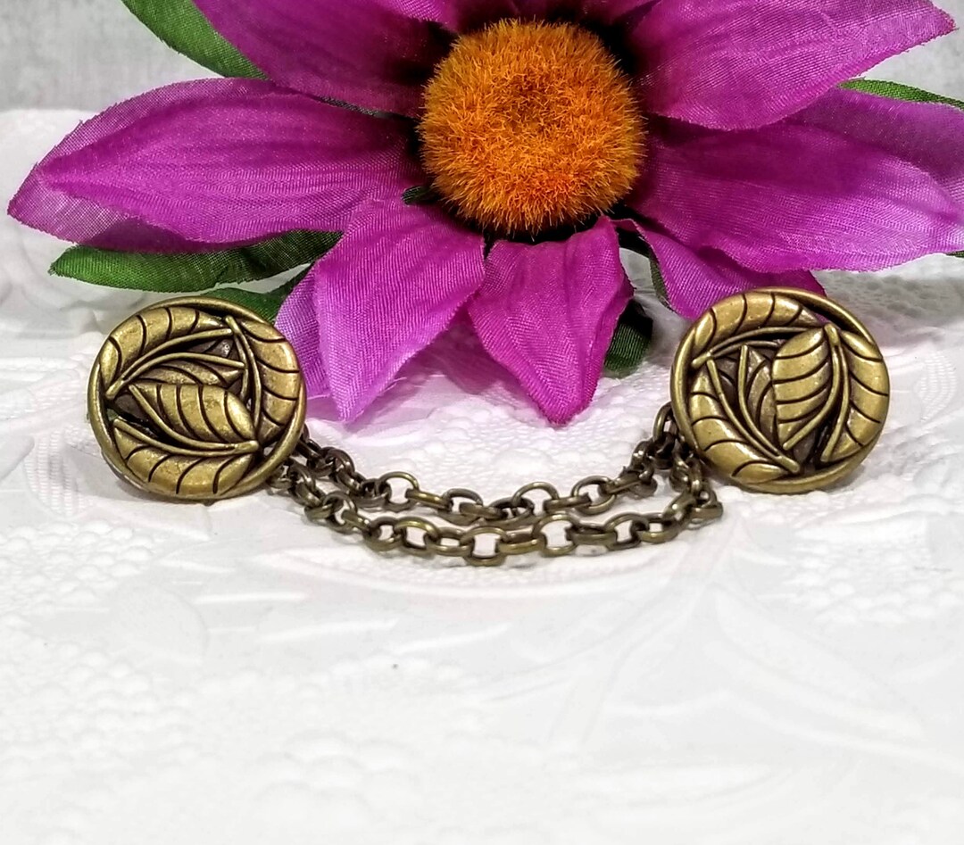 Clip de pull antique en or tropical leaf, clip de cardigan, fermeture ...