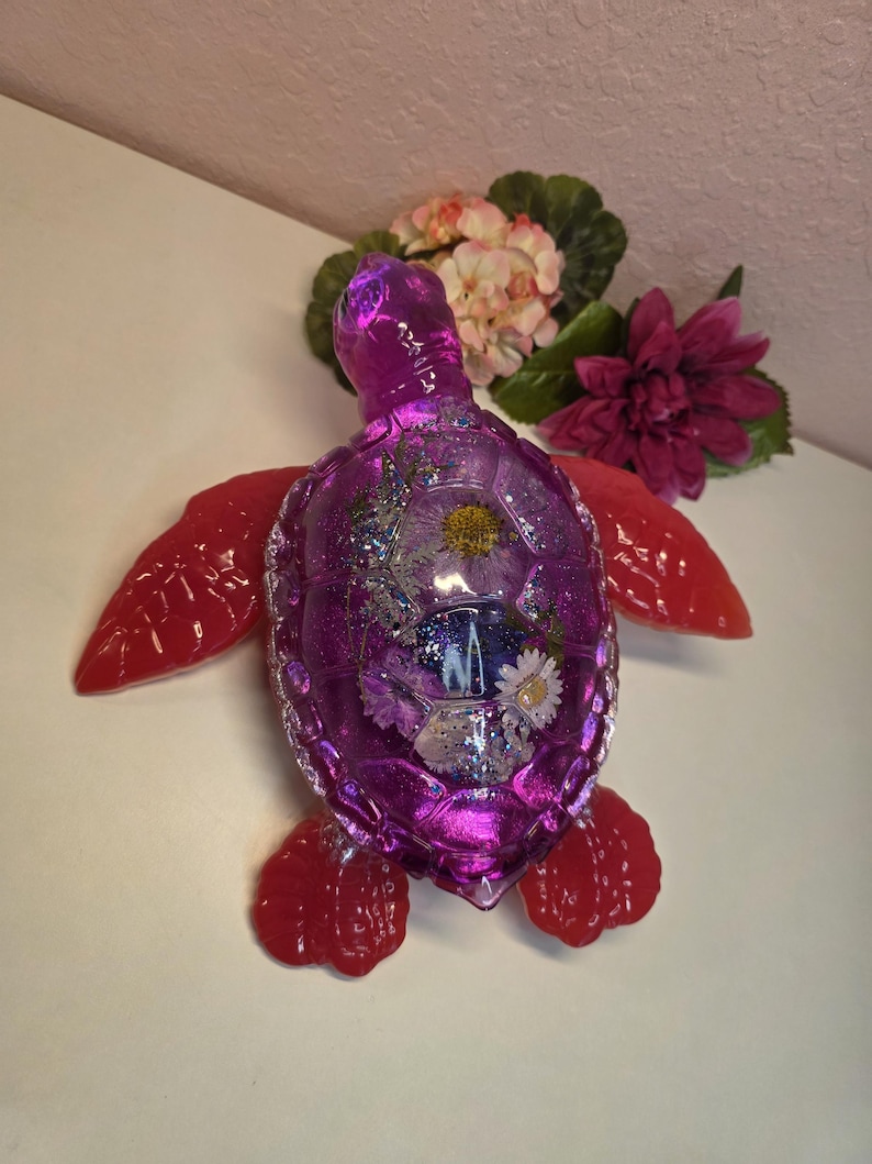 Giant Resin Sea Turtle - Pink With Dried Flowers - Etsy Australia
