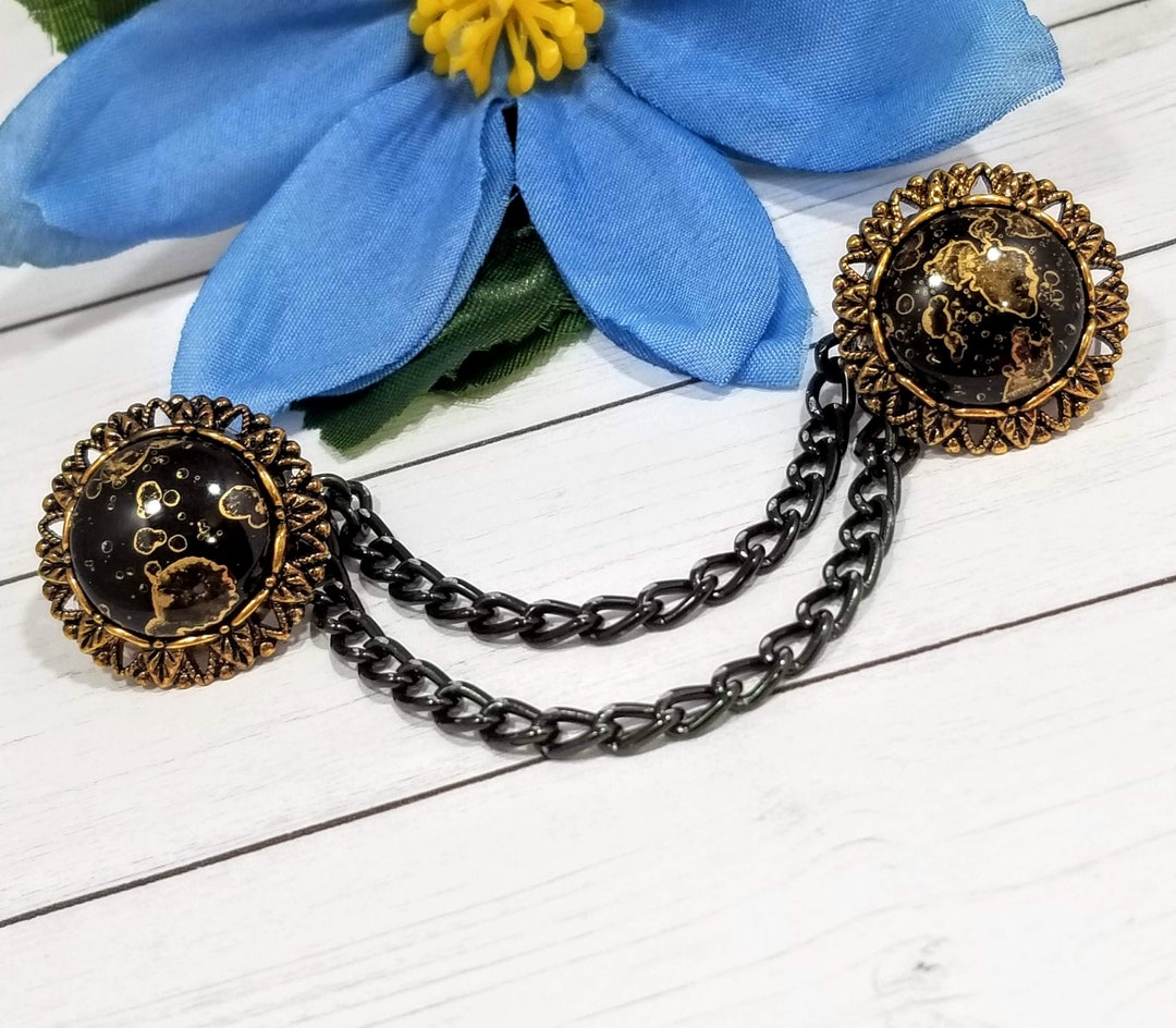 Gold and Black Sweater Cardigan Clip, Collar Clip, Sweater Closure 5289 ...