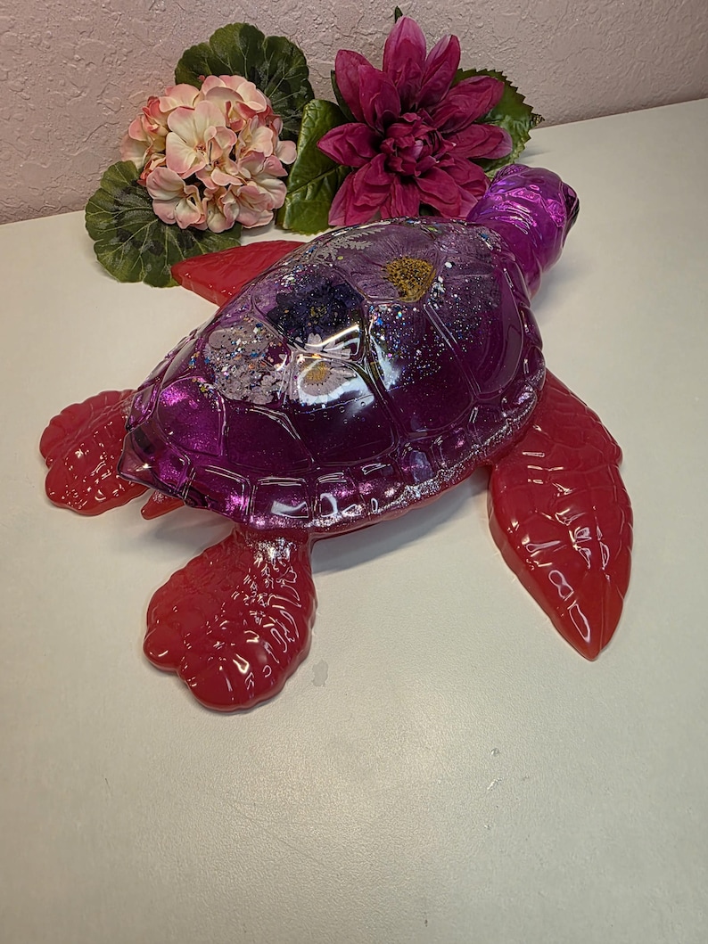 Giant Resin Sea Turtle - Pink With Dried Flowers - Etsy Australia