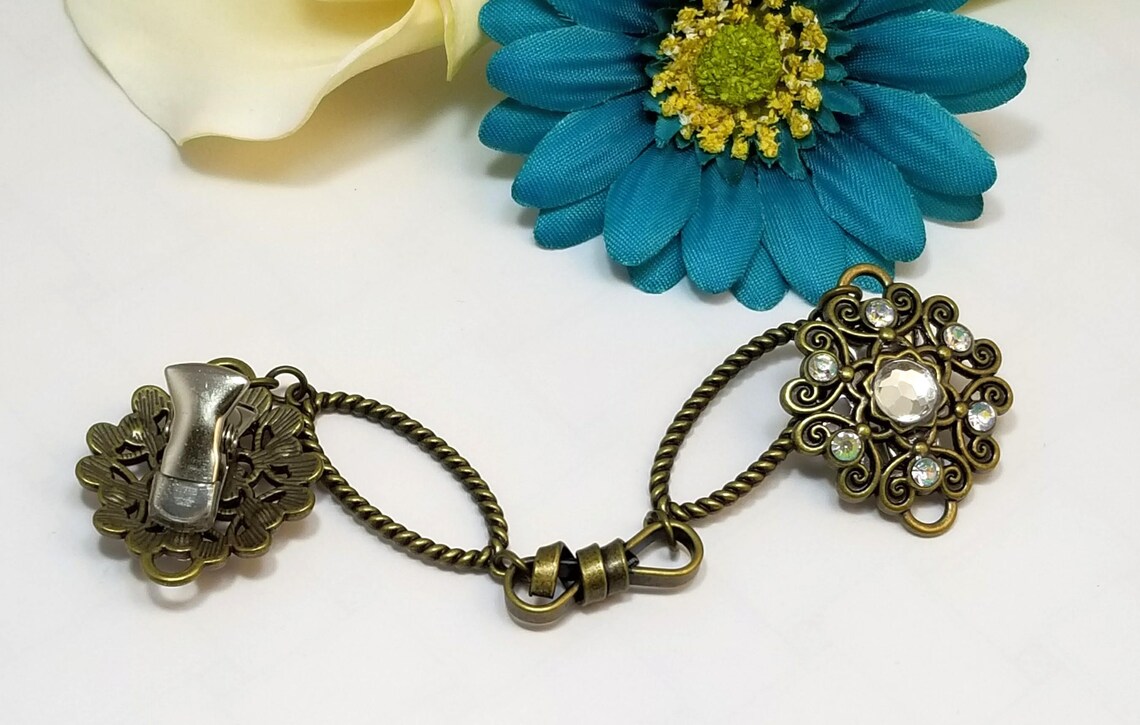 Bronze Rhinestone Sweater Clip: Cardigan Collar Guard - Etsy