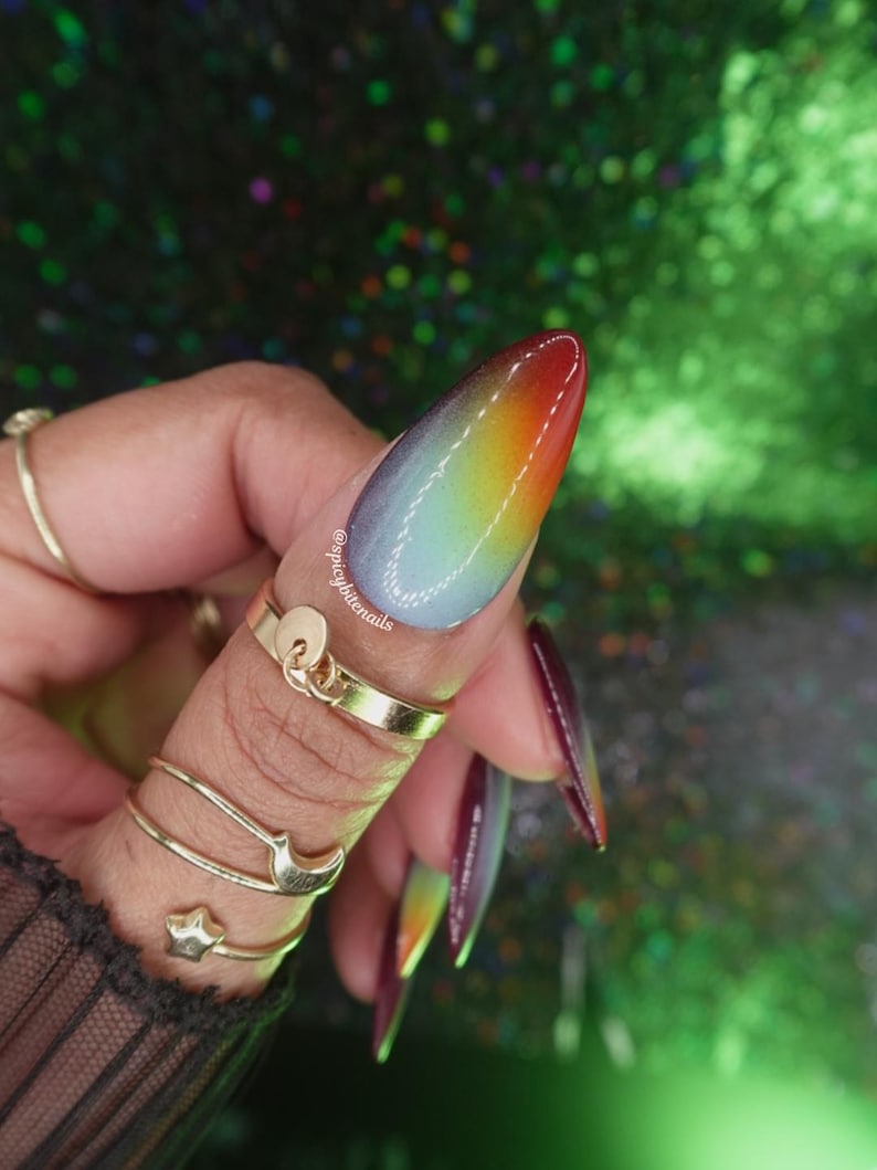 Prism - Dark Rainbow Aura Press-on Nail Extensions 10pcs - Etsy
