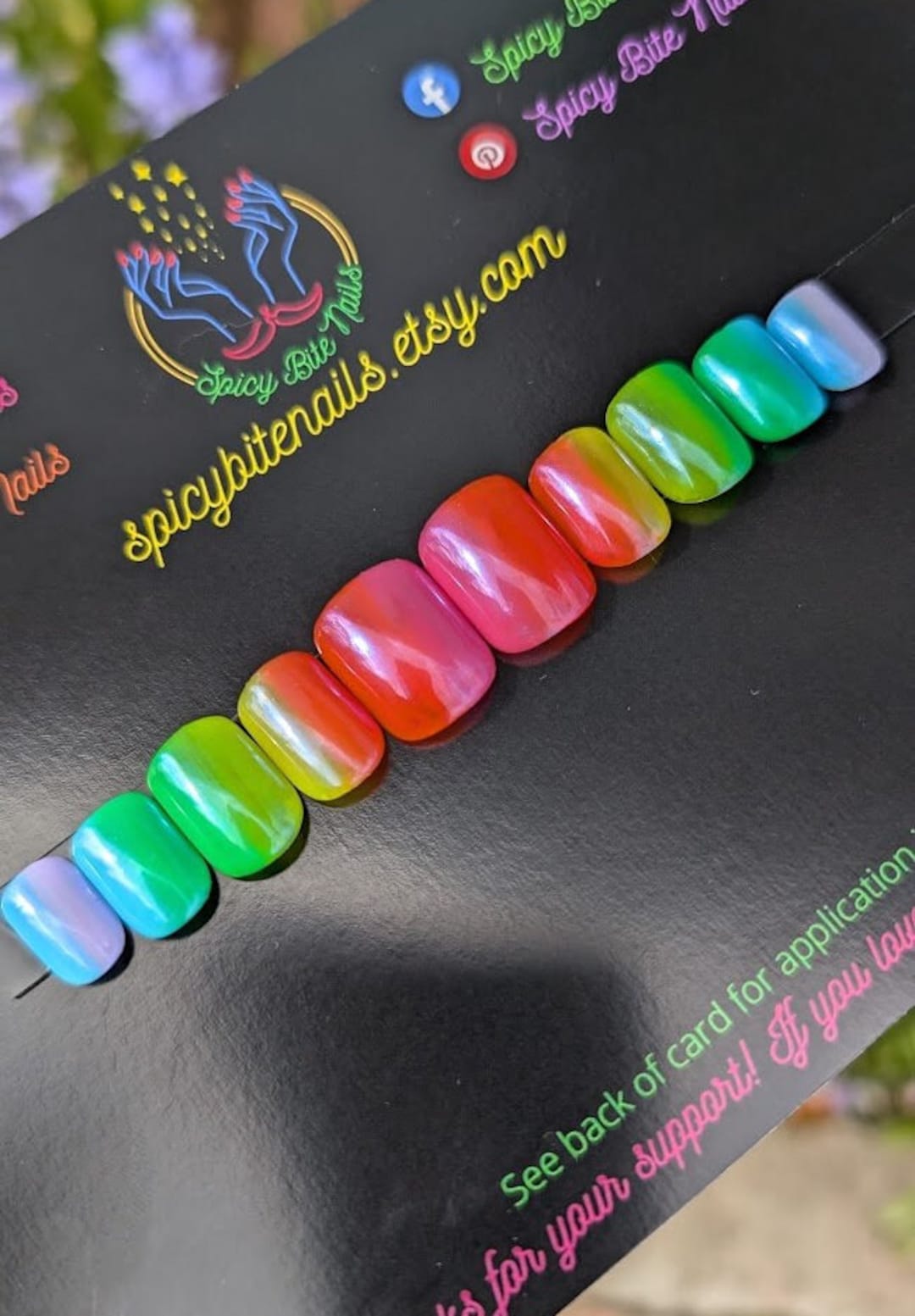 Rainbow Brite - Rainbow Ombre Chrome Glazed False Press-on Nail ...