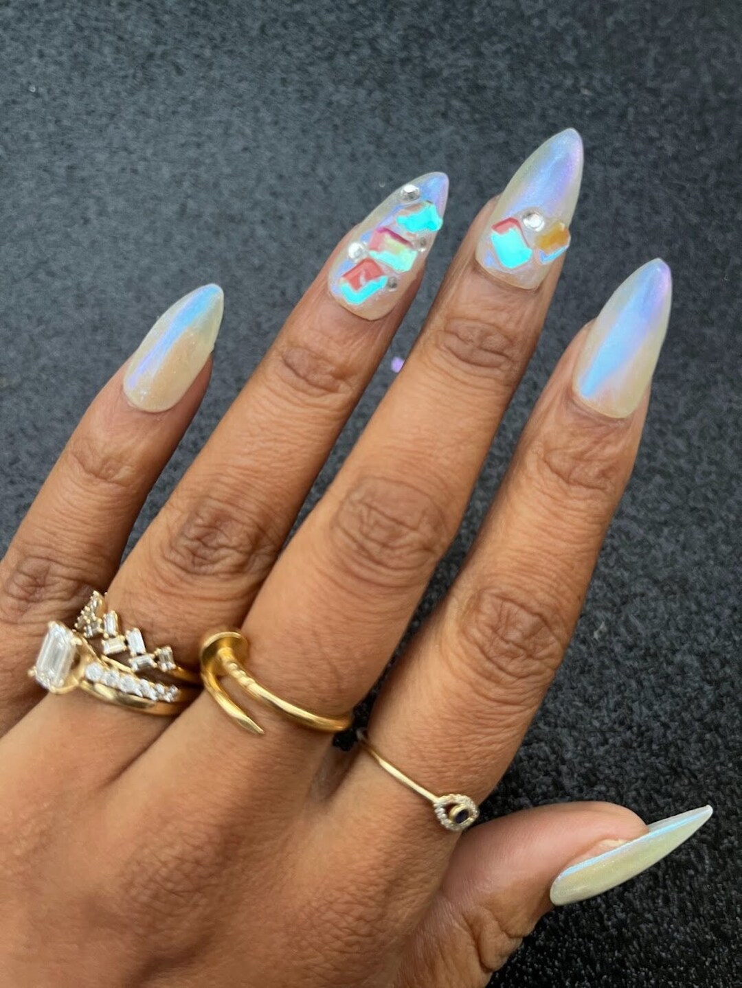 Ice Cubes - Cream Shimmery Iridescent Aurora Rhinestone Press-on Nail ...