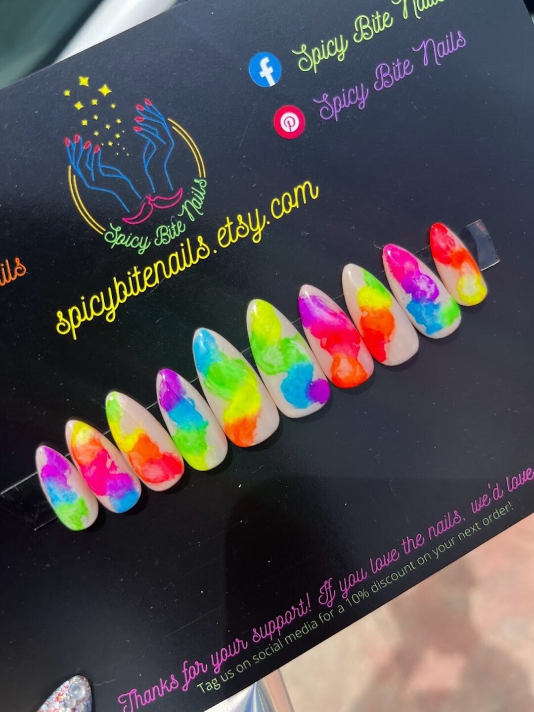 Smokers Delight II Neon and Nude Smoke False Press-on Nail Extensions ...