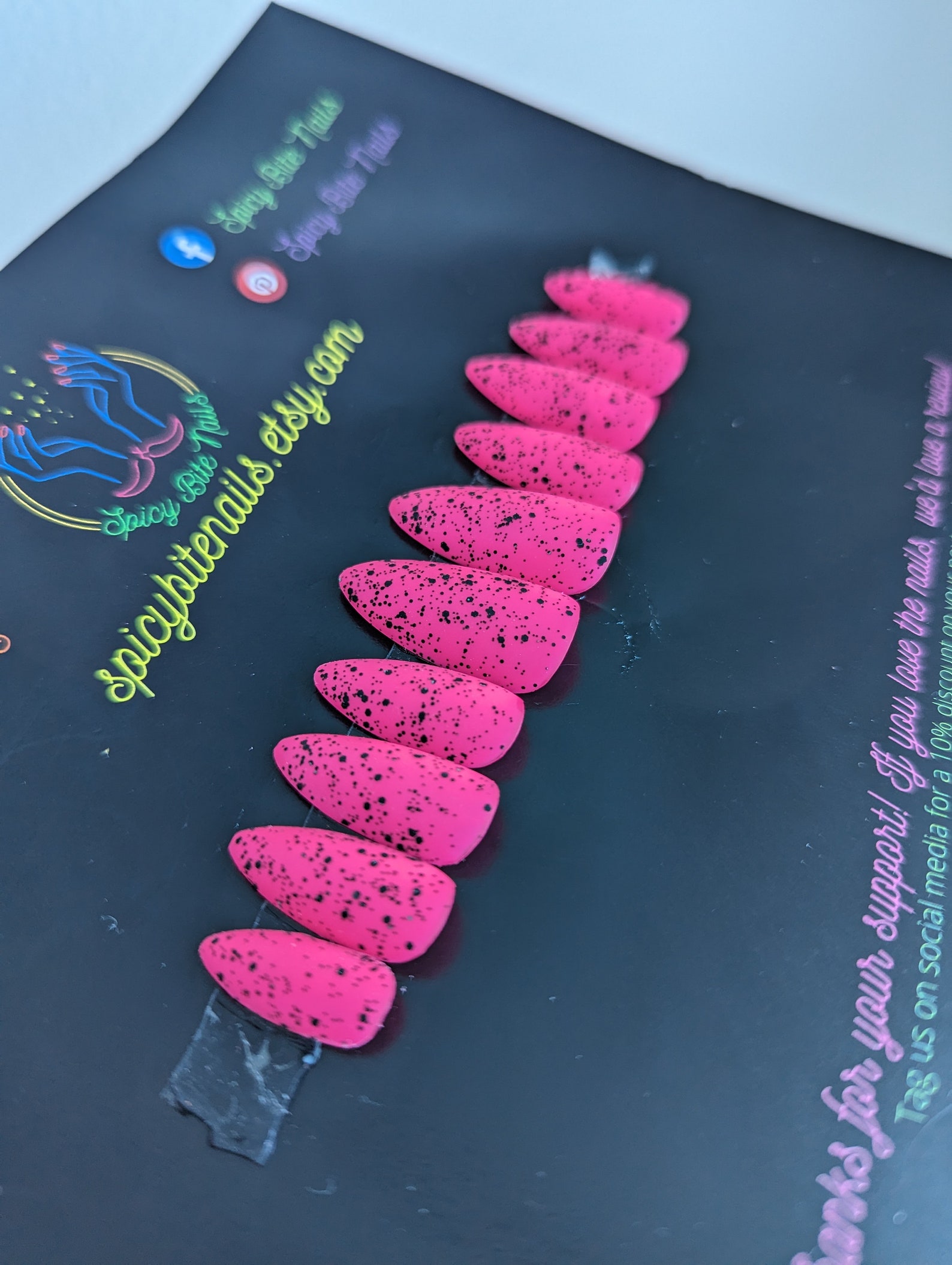 Pink Shock - Matte Speckled Neon Pink Press-on Nail Extensions 10pcs - Etsy