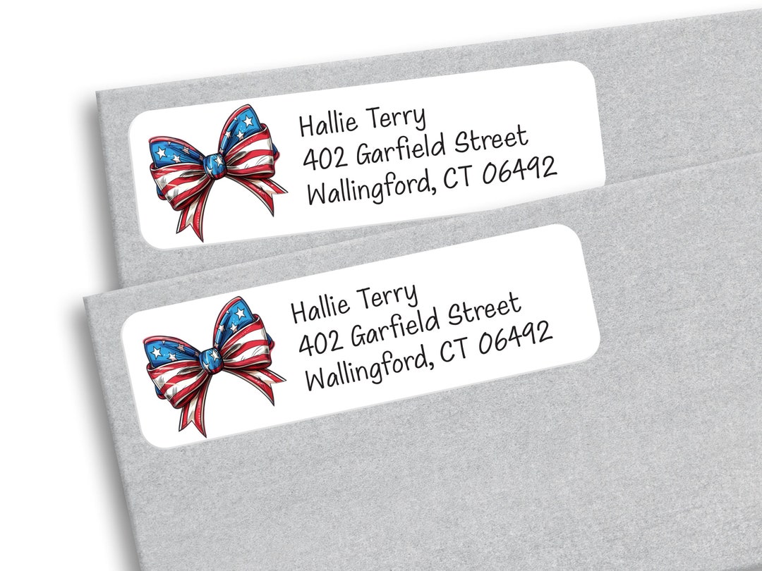Coquette Bow American Flag Return Address Label, 2.5 X 0.75, White ...