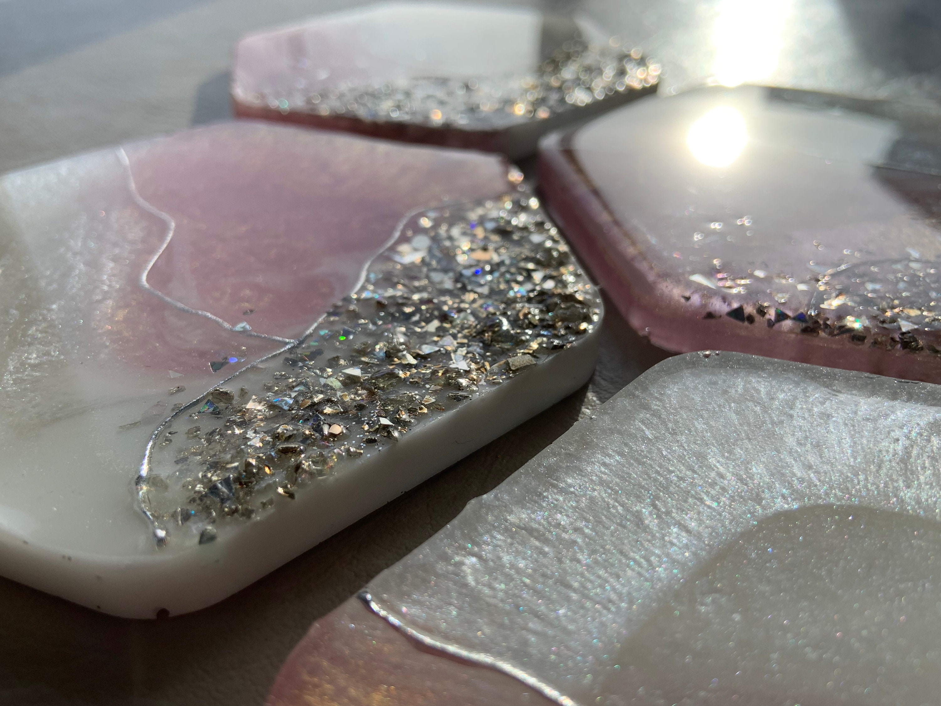 Glam Rose Gold Resin Coastershexagon Coastersgeometric Artblush Pink ...