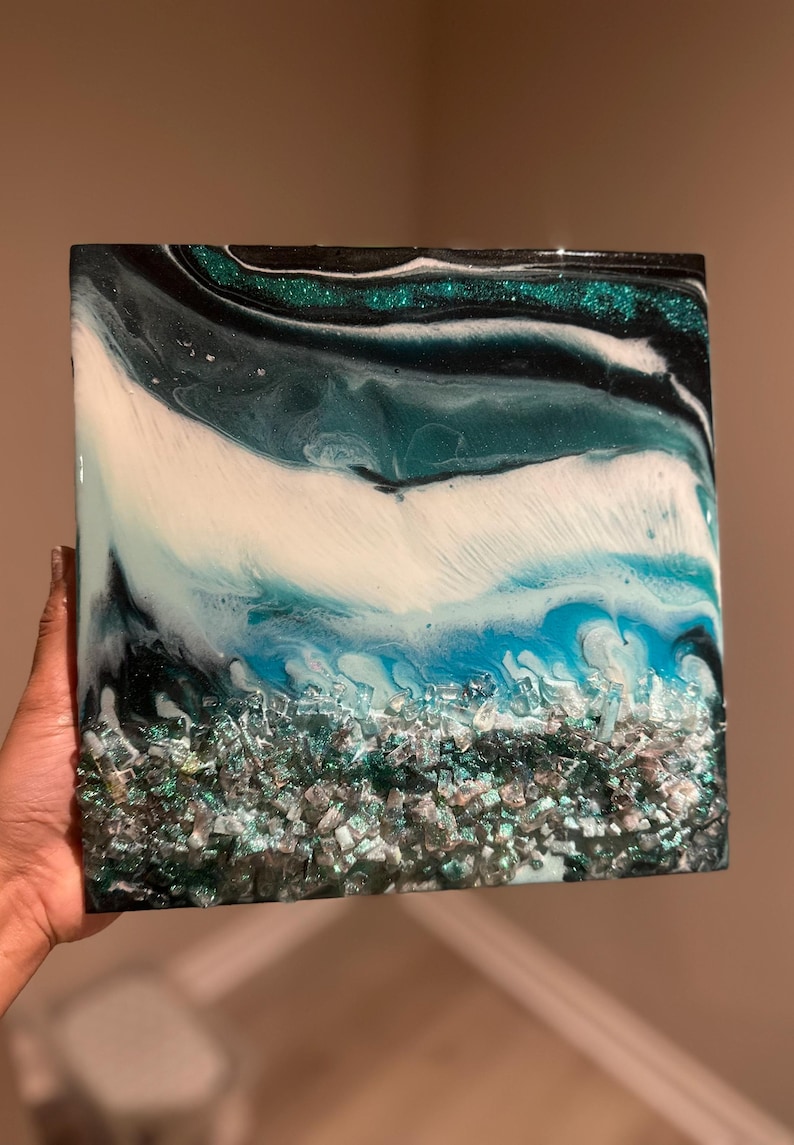 RESIN Seascape|10”x10”birch Panel Resin Beach| Seascape Resin| Gift for ...