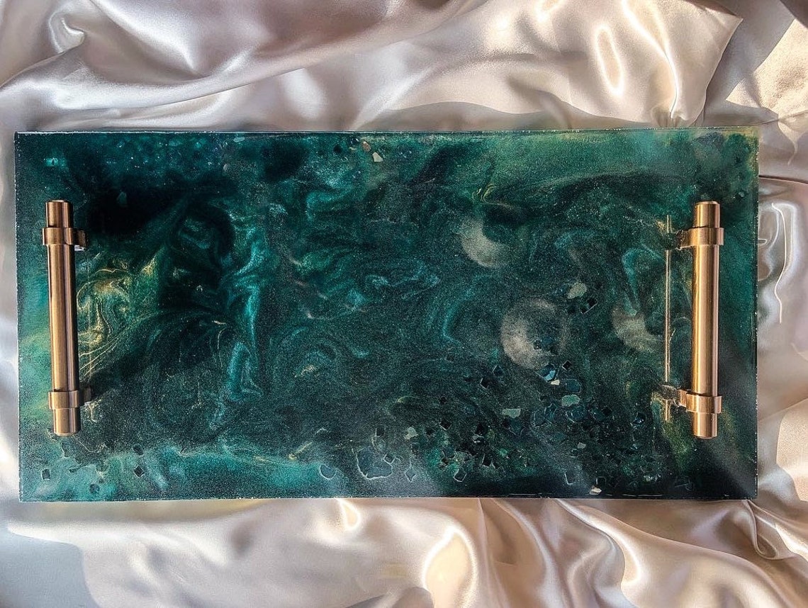 Large Emerald Green Resin Traygreen Table Decogreen Resin - Etsy